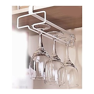 Wine Glass Rack, Under Cabinet Stemware Wine Glass Holder, Metal Hanging Glasses Hanger Organizer for Bar Kitchen (White)