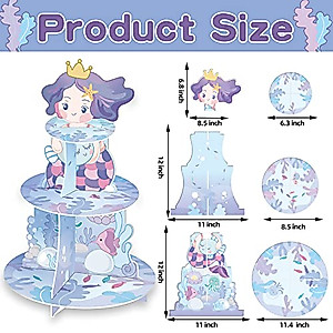 HPMNS Mermaid Cupcake Stand 24 pcs Cupcake Toppers for Mermaid Birthday Party Decorations Favors Supplies 3 Tier Mermaid Cupcake Tower Holder Mermaid Baby Shower Decorations