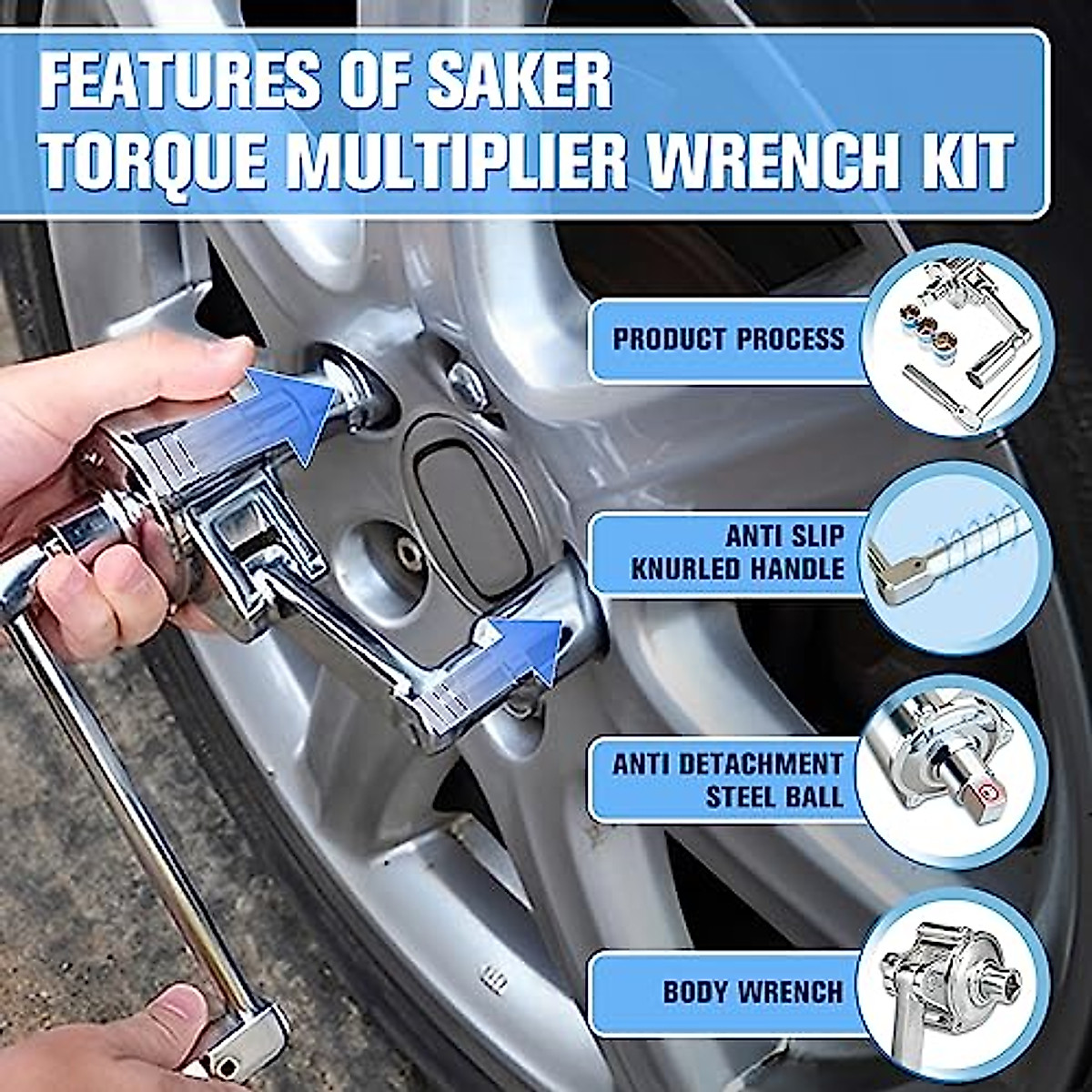 Saker Torque Multiplier Wrench Set-Heavy Duty Labor-Saving Nut Disassembly Tool with 17mm/19mm/21mm Sockets Perfect for Loosening Car Tire Lug Nuts