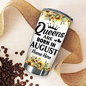 Birthday Tumbler Gifts for Women Girls Daughter Friends Sisters Queens Are Born In August Personalized Tumblers Cup Birth Month Bday Floral Stainless Steel Insulated Travel Coffee Mug with Lid 20oz