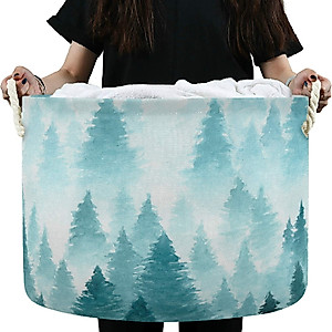 visesunny Storage Basket Blue Forest Nursery Hamper Canvas Fabric Toy Storage Organizer Bin Waterproof Storage Box Laundry Basket for Kid Rooms,Playroom,Shelves,Toy Basket,Gift Basket