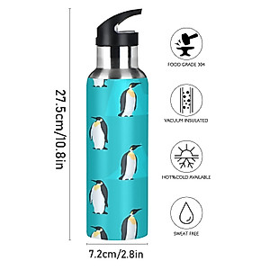SUABO Penguin Water Bottle for Girls Boys, Insulated Stainless Steel Sports Water Bottle with Straw, 20oz