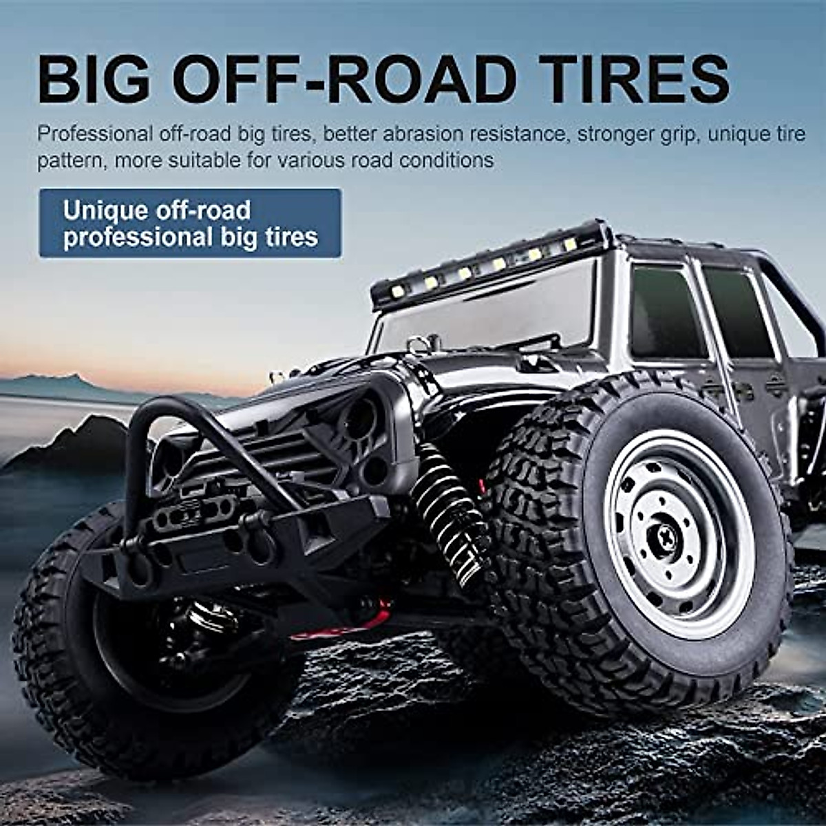RKSTD High Speed RC Car, 1:16 Full Scale RC Off-Road Truck, All Terrain 4WD RC Truck with LED Light, Speed 38km/h Electric RC Off-Road Vehicle Toy, Gift for Adults and Kids