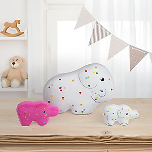 BenBen Cookies Plush Toys, 14”, 10” and 7.5” Cute Elephant Family Stuffed Animal, Kawaii Food Plushies, Fun Decorative Pillows for Room Décor, Set of 3, White and Hot Pink