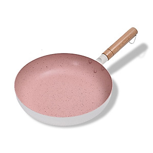 Tauvirboff Nonstick Frying Pan Skillet, 7.8 Inch Pink Egg Omelette Pan With Hook, Aluminum Saute Pan with Wood Handle, Flat Bottom Wok Suitable for Gas, Induction, Electric Stove, PFOA Free (Pink)