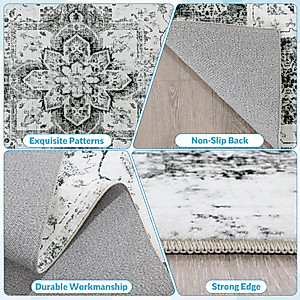 HOMBYS 8x10ft Thickened Memory Foam Area Rug for Living Room Bedroom, Large Soft Vintage Floor Carpet for Indoor, Boho Home Deco Non-Shedding, Grey, Machine Washable