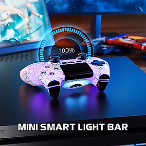 Wireless Controller for PS4, LED Backlit Controller for Sony PlayStation 4, Double Shock 6-Axis Motion Sensor, 1000mAh Battery, Built-in Speaker & 3.5mm Headphone Jack, Adjustable RGB Backlight, White