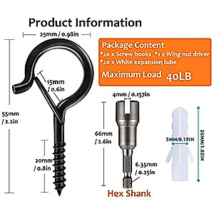 Zzbety 20 PCS Q-Hanger Screw Hooks with Safety Buckle Design Christmas Lights Hanger Hooks Outdoor Wire Fairy Lights and String Lights, Easy to Release, Include 1 Wing Nut Driver