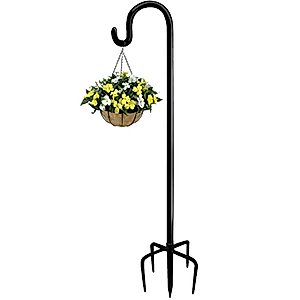 Artigarden 108 inch Outdoor Shepherd Hook with 5 Prong Base (1 Pack), Adjustable Heavy Duty Garden Hanging Stake for Bird Feeder Solar Light Plant Hanger Wedding Decor, Matte Black