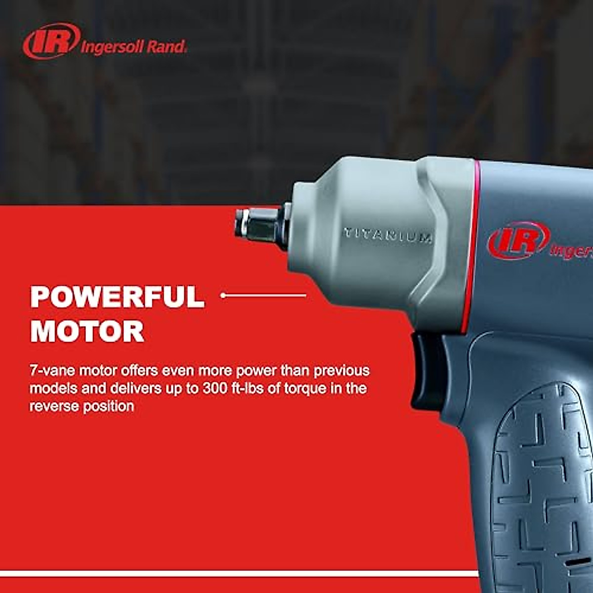 Ingersoll Rand 2115TiMAX 3/8" Air Impact Wrench, 300 ft-lbs Torque, Titanium Hammer Case, Friction Ring Retainer, Pistol