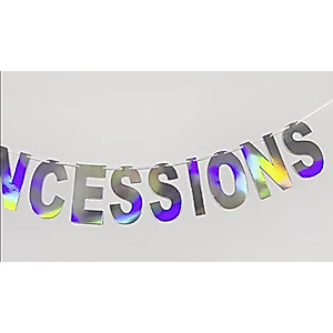 Blukey Holographic Concessions Banner Hanging Bunting String Flag Iridescent White Baseball Football Party Concessions Stand Garland Sports Themed Signs