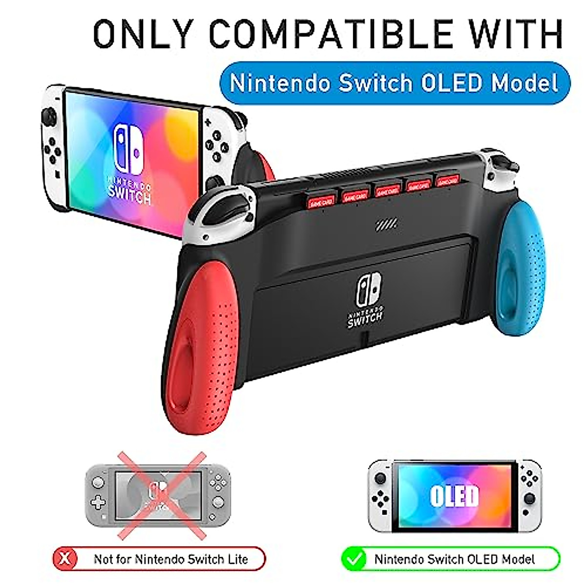 Switch OLED Grip, JUSPRO Grip Case Compatible with Nintendo Switch OLED Model, Unique Switch Accessories Designed Comfortable & Ergonomic Grip with 5 Game Slots