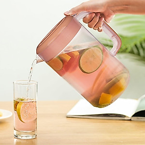 Jucoan 2 Pack 1 Gallon Plastic Straining Pitcher, Large Drink Pitcher Water Carafe Jug Clear Ice Tea Maker Beverage Pitcher with Strainer Cover, Handles, Measurements (Pink + Yellow)