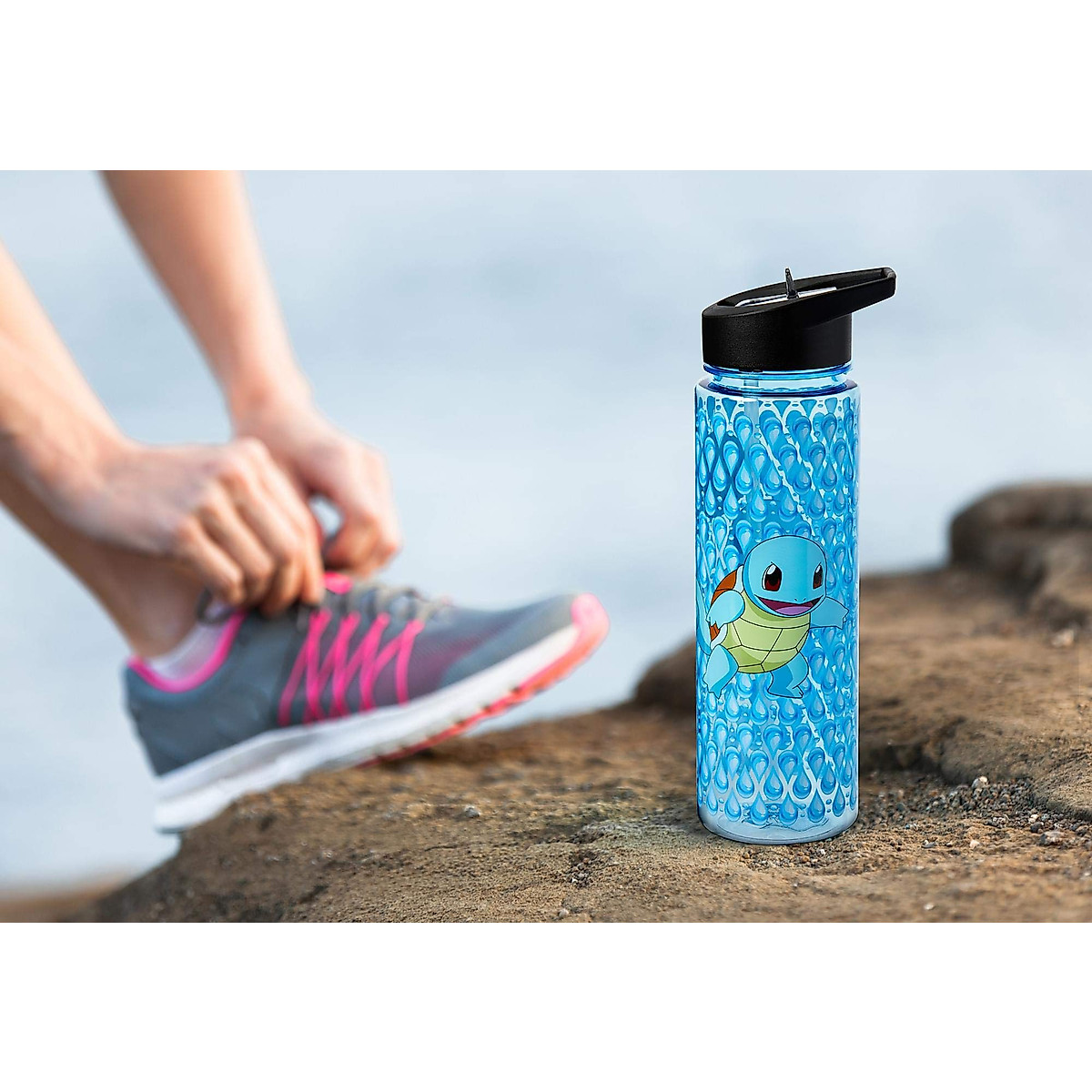 JUST FUNKY Pokemon Squirtle w/Water Droplets Plastic Water Bottle, BPA Free 24 oz Set of 1