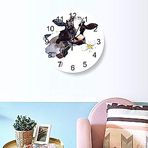 Wall Clock 12 Inch(30cm) Farm Animal Cow Flower Chrysanthemum Art Wall Clock Modern Creativity Home Decoration Mute Big Digital Wall Watch Easy to Read Gift Ideas Clock