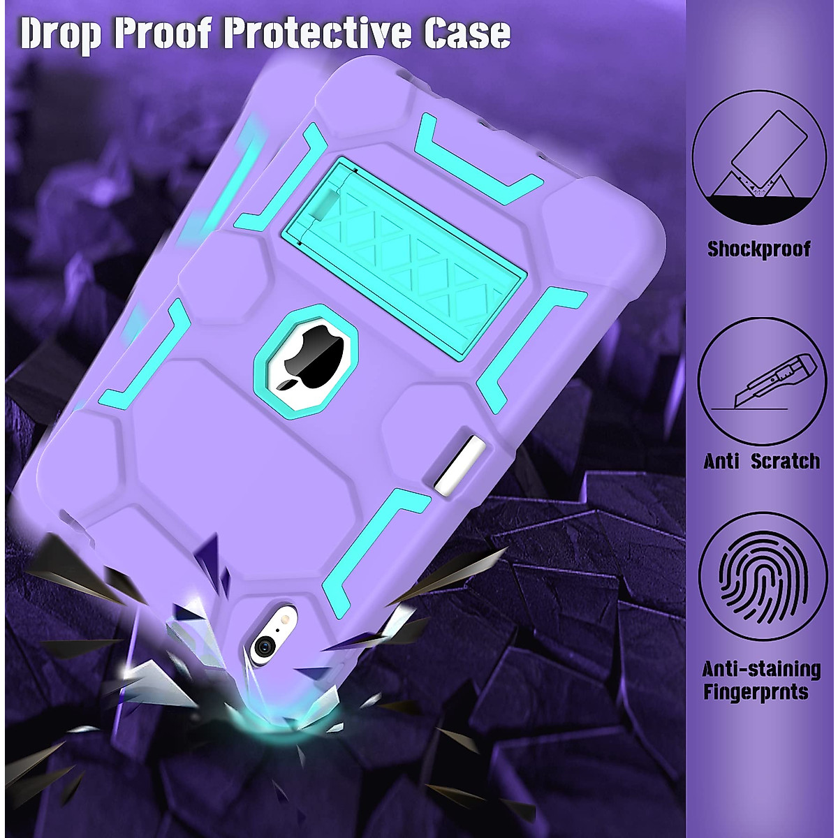 CCMAO for iPad 10th Generation Case 10.9 Inch 2022, iPad 10 Case with Kickstand & Pencil Holder, Heavy Duty Shockproof Hybrid Three Layer Protective Cover for Girls Women, Purple+Green