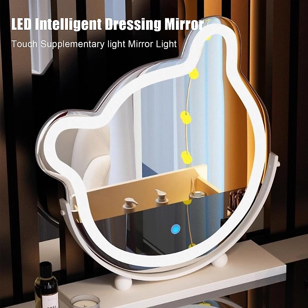 Topjia Makeup Vanity Set with Wireless Charging Station & Bluetooth Speaker, 6 Drawers Cute Smart Makeup Mirror Vanity Desk Chair,Large Capacity Movable Side Cabinet Makeup Vanity for Bedroom