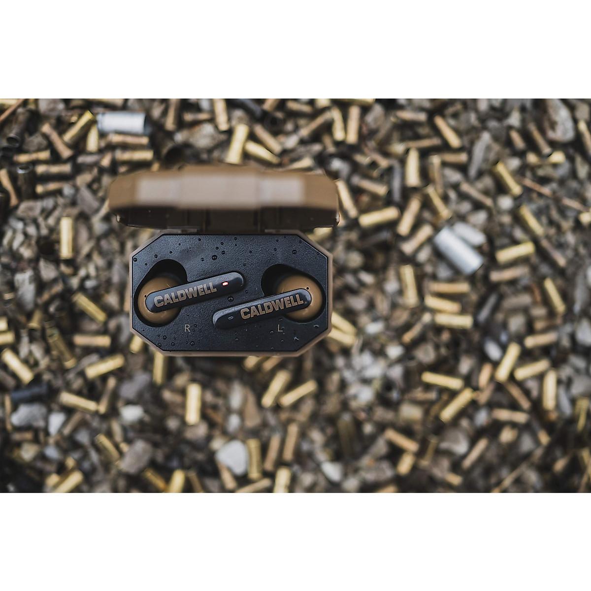 Caldwell E-Max Shadows FDE 23 Decibels NRR - Electronic Hearing Protection with Bluetooth Connectivity for Shooting, Hunting, and Range, Brown