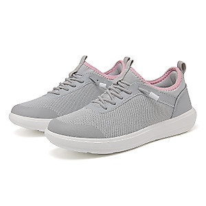 TEYTAP Women's Walking Shoes Casual Ultra-Light Waterproof Cushion Comfortable Tennis Shoes Breathable Fashion Slip On Flat Mesh Sneakers Grey