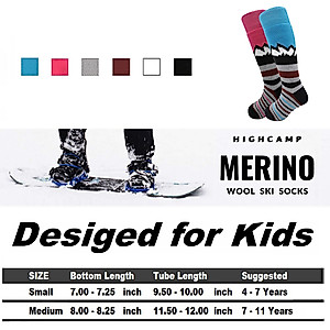 HIGHCAMP 2 Pairs Kids Merino Wool Ski Snowboard Socks Boy Girl Toddler Snow Socks/Stripe Blue, M