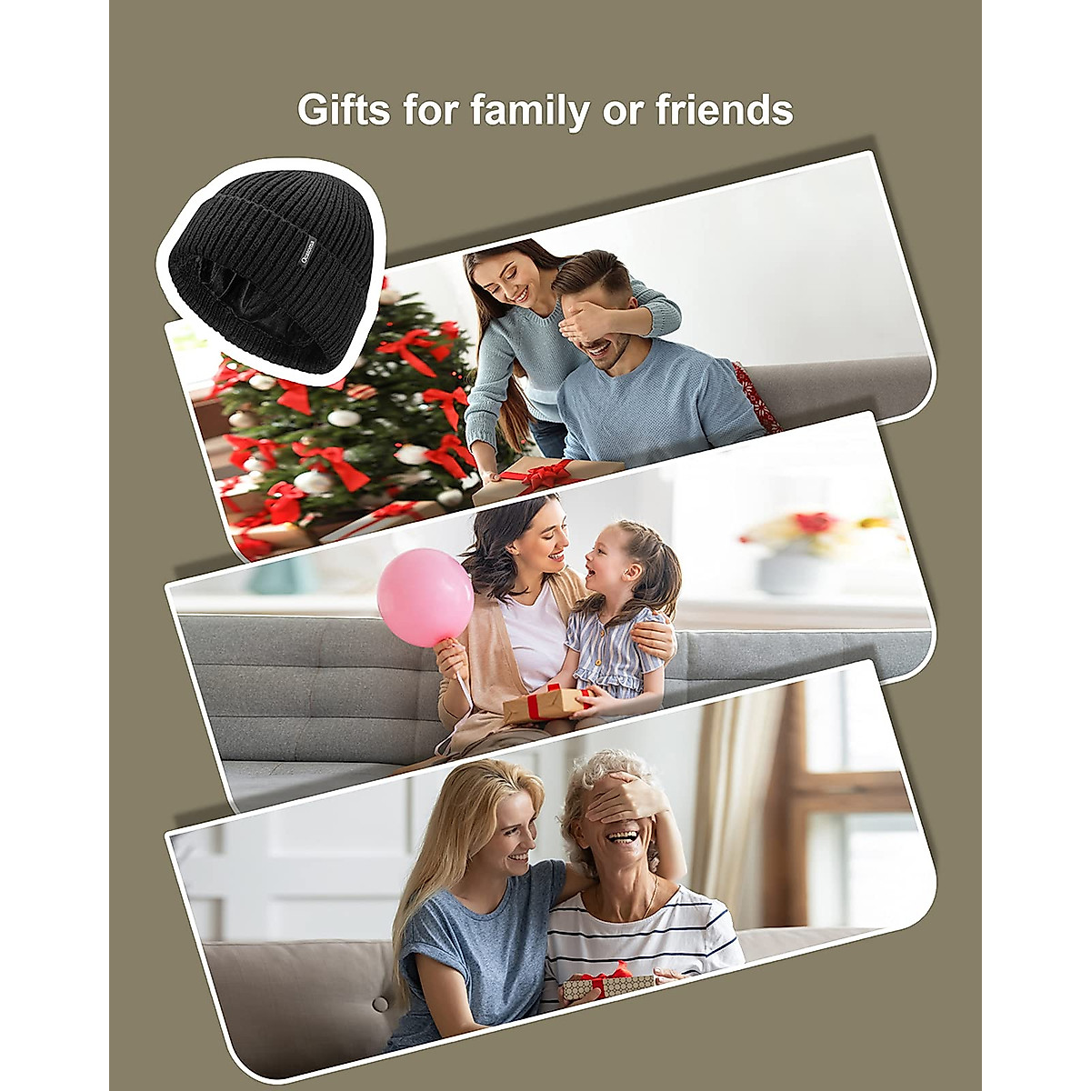 Ocatoma Beanie Hat for Men Women Warm Winter Knit Cuffed Beanie Soft Warm Ski Hats Unisex Dark Gray