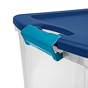 Sterilite 18 Gallon Latch and Carry Storage Tote Box Container, True Blue Lid and Clear Base with Blue Aquarium Latches (6 Pack)