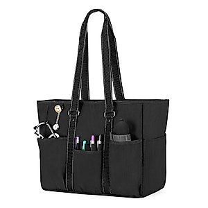 Damero Nurse Tote Bags, Nurse Bag with Padded Laptop Sleeve and Mutiple Pockets for Work, Home Health Care, Black