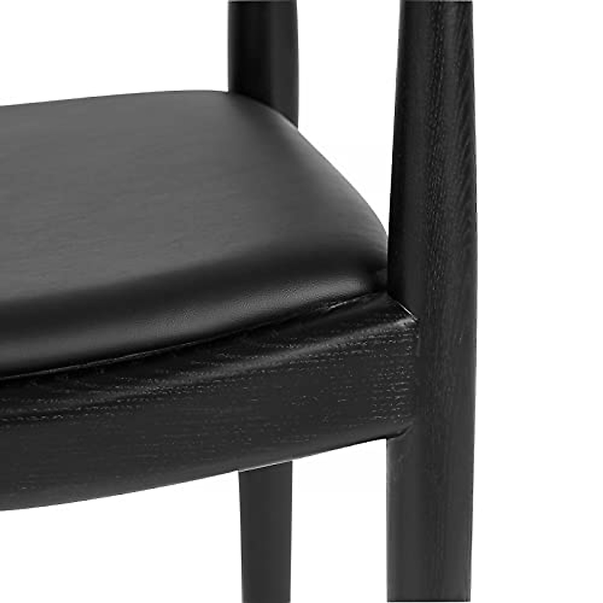 Tomile Upholstered Dining Chair Kennedy Armchair, Mid Century Modern Kitchen & Dining Chairs with PU Leather Cushion Seat, Hans Wegner Elbow Chair for Living Room Bedroom Office (Black Color)