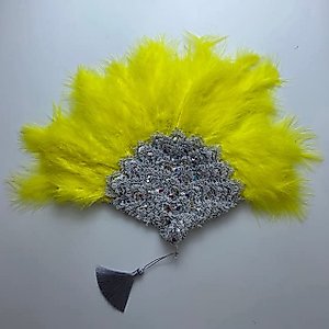 Msbfea Big Size Design African Orange Feather Fan Ladies Wedding Feather Fan for Bride Double Side Feather Nigerian Flower - 35cmx45cm Color 935