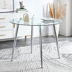 VUMALL 40" Diameter Round Dining Table Heavy Duty Round Kitchen Table, Easy to Assemble Tempered Glass Table Top with Chrome Metal Legs for Restaurants and Conference Rooms