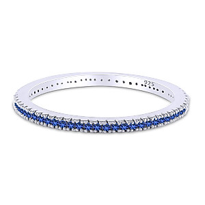Jewel Zone US Simulated Blue Sapphire Eternity Stackable Wedding Ring in 14k White Gold Over Sterling Silver (1/5 Ct)