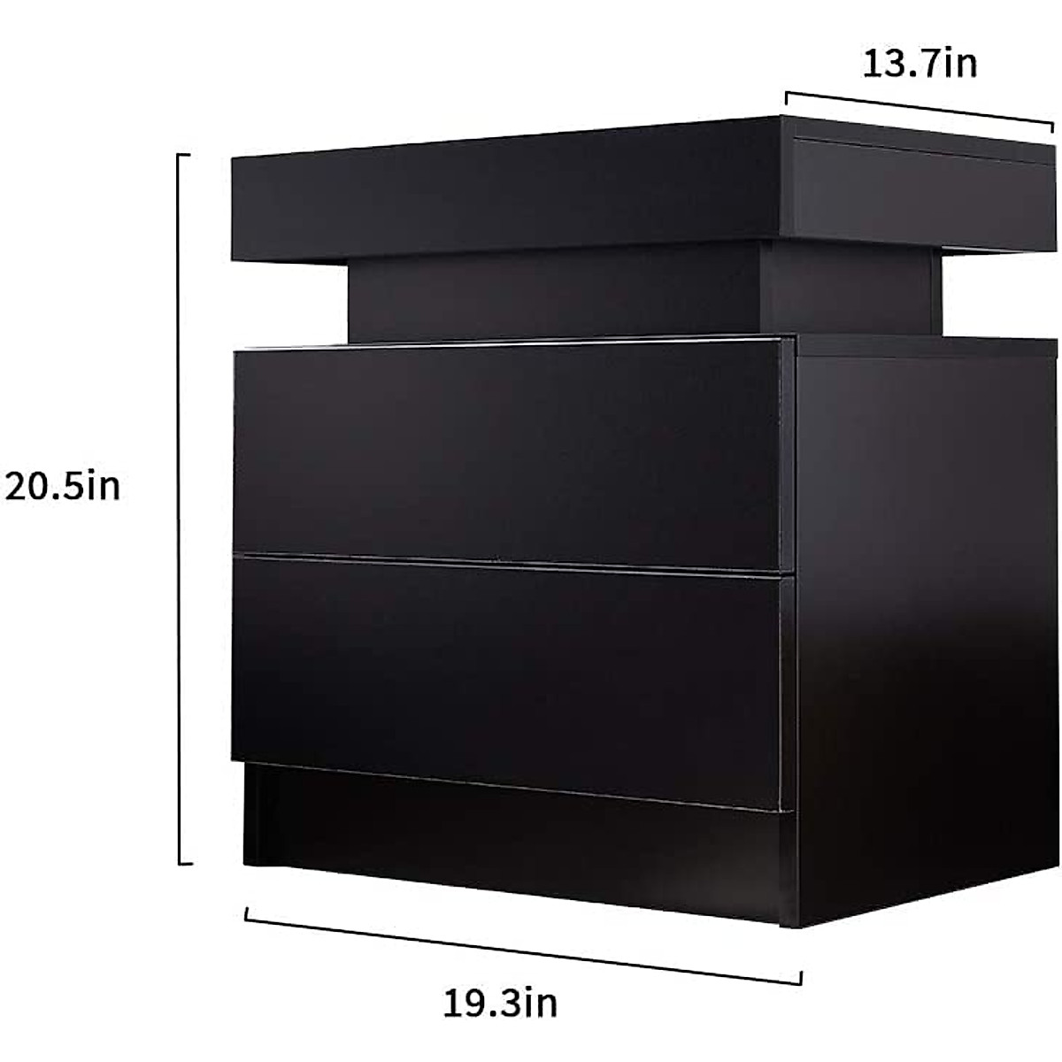 Melon Studio LED Nightstand with Drawers - Stylish Smart Bedside Table with 2 Drawers for Bedroom, Home - Mesa De Noche para Dormitorio - Wooden Nightstand Light RGB with Remote Control - Black