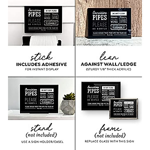 5x7 Inch Sensitive Pipes Designer Bathroom Sign ~ Ready to Stick, Lean or Frame ~ Premium Acrylic Plexiglass, Durable (Black)
