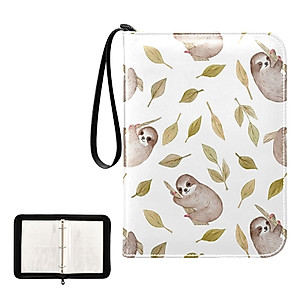 PYBUG Cute Sloth Trading Card Binder with Nylon Strap 4-Pocket Waterproof PU Leather Card Collection Binder for 400 Cards Sturdy Card Holder Folders for Game Cards,Sports Cards