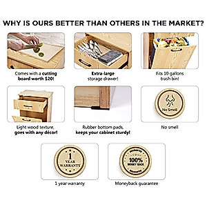 Tilt Out Trash Bin Cabinet Tilt Out Trash Can Cabinet Hide Away Kitchen Island Wooden Trash Can for Kitchen with Removable Cutting Board Wood Storage Drawer Indoor Trash Cabinet Holds Upto 10 Gallons