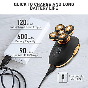 5 in 1 Electric Razor for Men and Women, USB Rechargeable and Waterproof Cordless Trimmer, Includes Rotating Bald Head Shaver, Nose Hair Trimmer, Beard Shaper, Silicone Brush, and Cleansing Brush