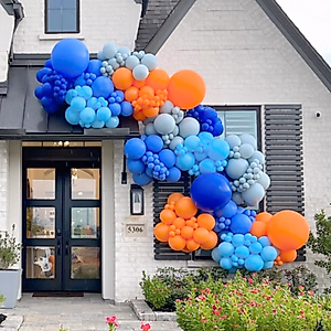 Orange and Blue Balloons, 50pcs 12 Inch Orange Blue Balloons Retro Blue Balloons Confetti Blue Orange With Ribbons for Birthday Baby Shower Graduation Engagement Party Decorations