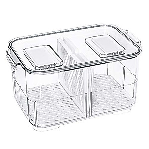 SANNO Produce Saver Storage Containers, Vegetable Fruit Storage Large Containers Bins, Refrigerator Fridge Stackable Bins Fresh Keeper with Lids and Vents,Stackable Salad Lettuce Keeper,2 Pack