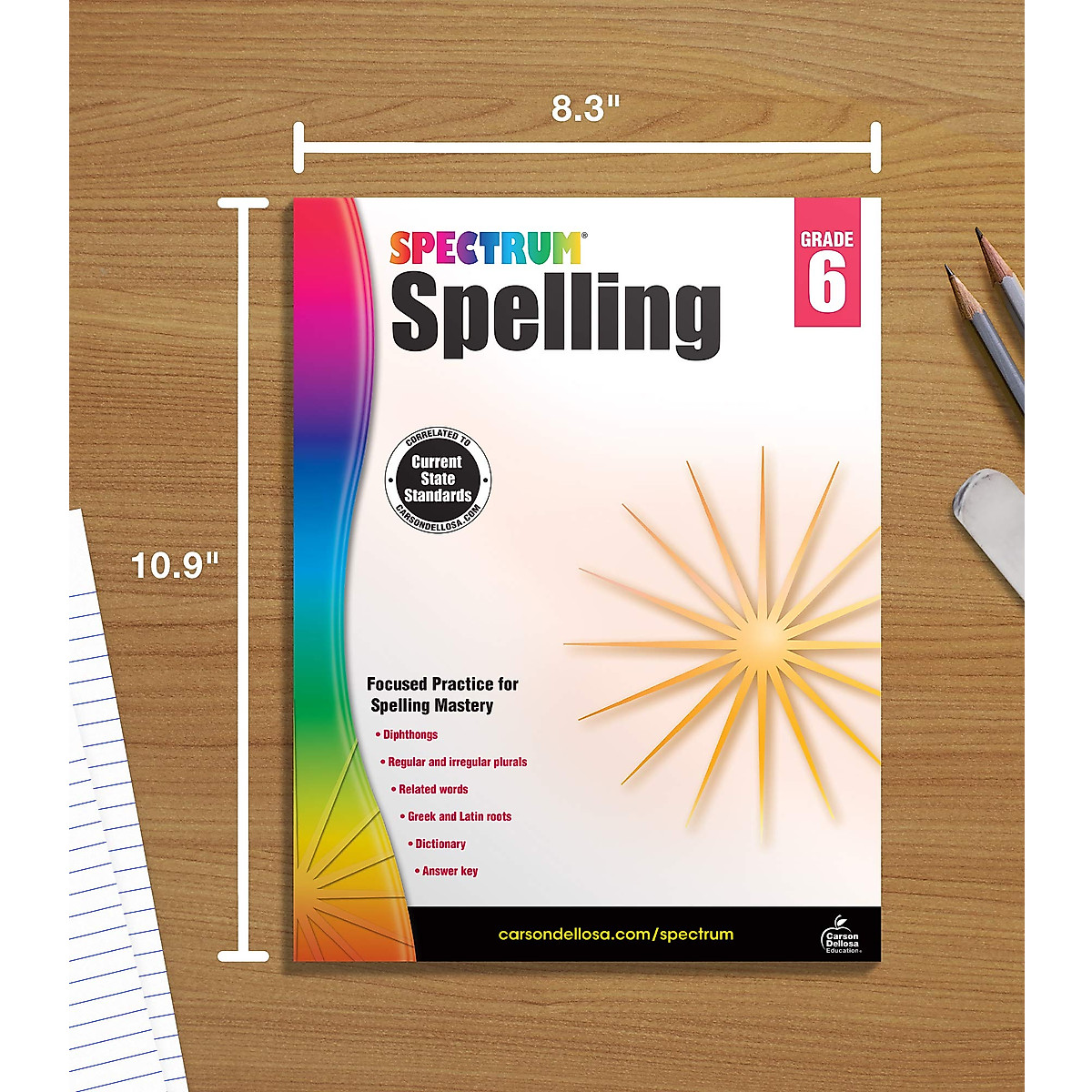 Spectrum 6th Grade Spelling Workbook, Grammar and Handwriting Practice With Root Words, Diphthongs, Prefixes, Suffixes, 6th Grade Workbook With English Dictionary, Classroom or Homeschool Curriculum