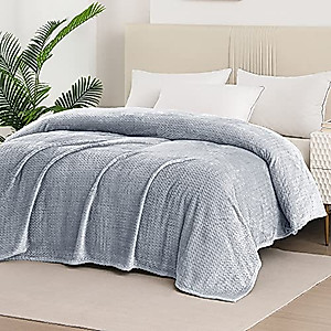 Whale Flotilla Ultra Breathable Jacquard Lightweight Fleece Queen Size Bed Blanket(90x90 Inch) with Plush Wave Pattern, Soft and Cozy Blanket for All Season, Silver Grey