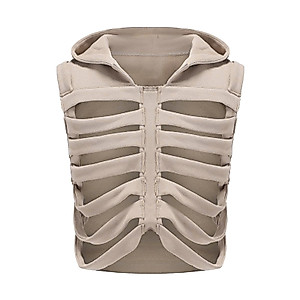 Mieeyali Women Y2K Skeleton Hoodies Vest Sleeveless Ghost Skull Pullover Sweatshirt Shirts Halloween Clothes Streetwear (Skeleton Hoodies Vest Brown, L)