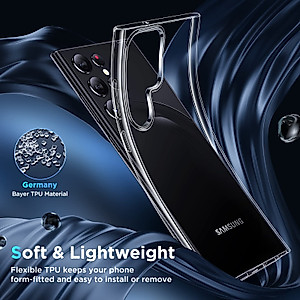 Simtect for Samsung Galaxy S23 Ultra Case [Never-Yellowing] [10 FT Military Drop Protection] Slim Fit Soft TPU Silicone Shockproof Phone Case for Galaxy S23 Ultra Case 6.8 inch - Crystal Clear