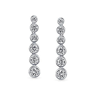 Elegant Bridal Sterling Silver AAA CZ Linear Drop Earrings With Geometric Bubble Design For Women Wedding, Prom Cubic Zirconia In A Bezel Set Round Shape.