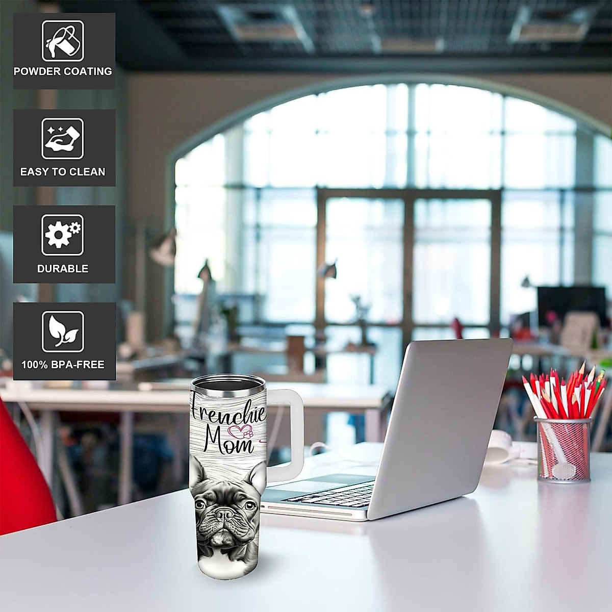 FOCIUZTA 40oz 404 Stainless Steel French Bulldog Themed Tumbler, Insulated & Festive Design, Ideal Gift for Dog Lovers, Easter Gift Cup