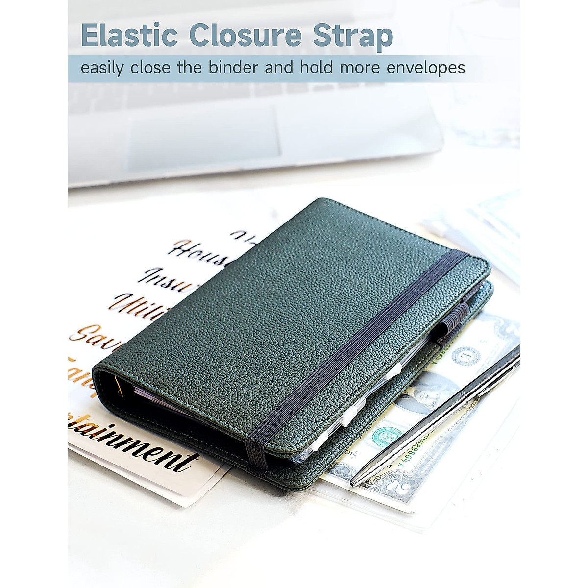 A6 Budget Binder with 10 Zipper Envelopes, PU Leather Money Binder Organizer for Cash Envelope Binder for Budgeting, Savings Binder with Budget Sheets & Stickers, Budget Organizer for Cash