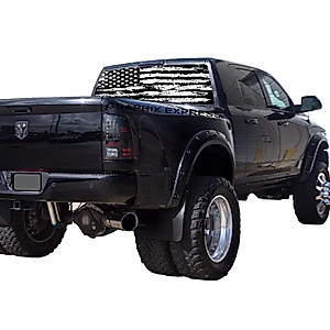 GRAPHIX EXPRESS Truck Back Window Graphics - Black and White American Flag Decal (P531 - Patriotic USA Flag - Universal See Through Rear Window Vinyl Wrap - Full Window Decals for Trucks
