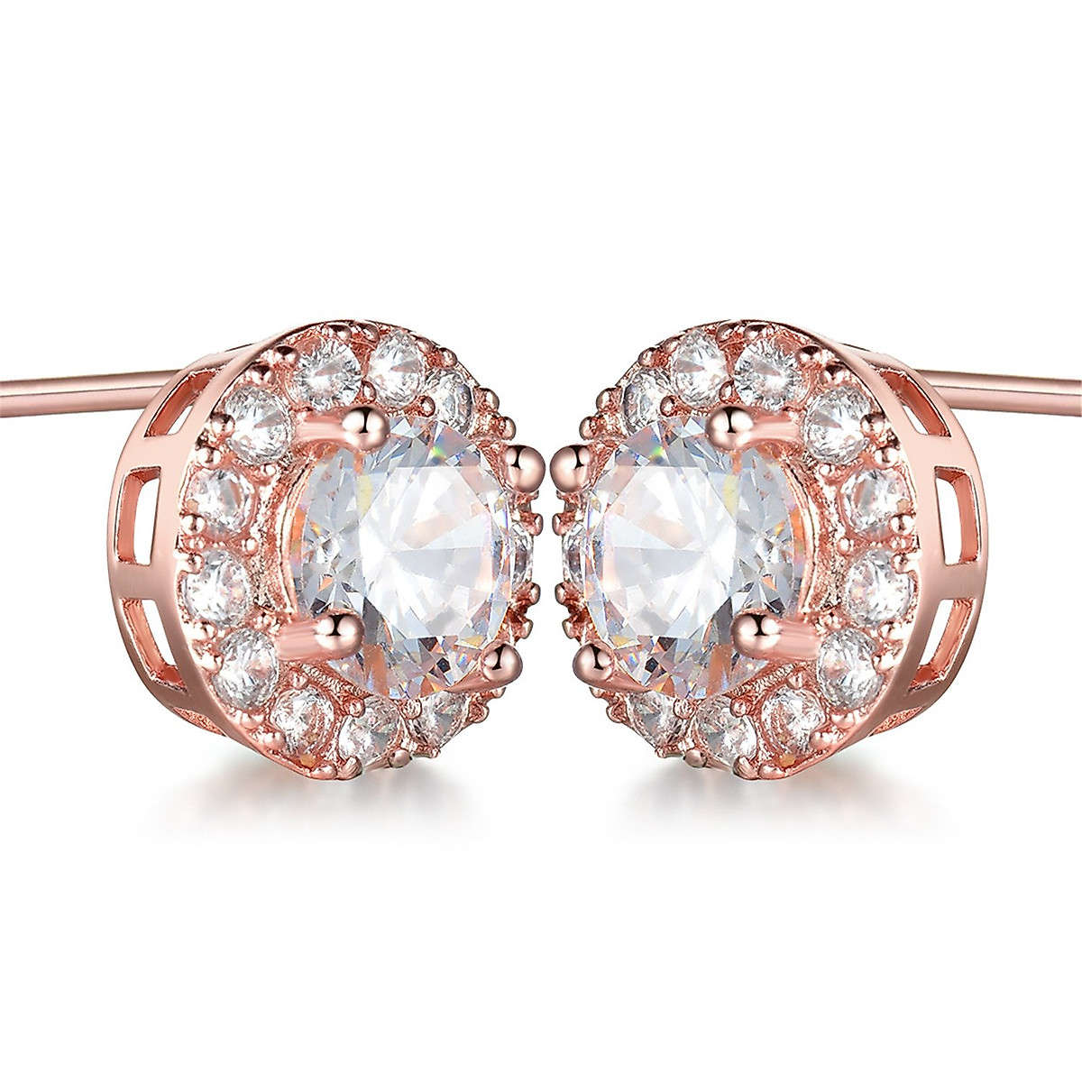 GULICX Halo Stud Earrings Round CZ Cubic Zirconia for women Silver/Gold Plated/Rose Gold Plated
