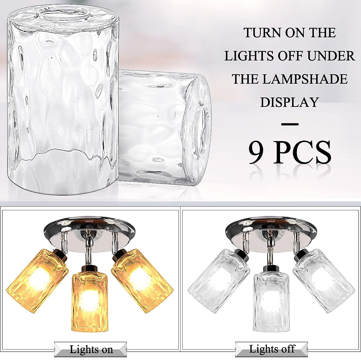 Retisee 9 Pcs Clear Seeded Glass Shade Cylinder Bubble Glass Lamp Shade for Light Fixture Replacement Globe 5.9 Inch High 3.9 Inch Diameter 1.65 Inch Fitter Cover for Chandelier Pendant (Hammered)