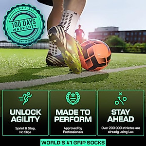 LUX Anti Slip Soccer Socks, Non Slip Football/Basketball/Hockey Sports Grip Pads Socks White Large