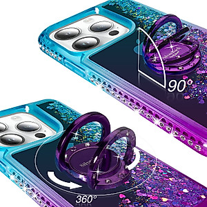 Silverback Designed for iPhone 14 Pro Case,14 Pro Phone Case with Ring Kickstand,Glitter Bling Flowing Liquid Quicksand for Women Girls Phone Case for iPhone 14 Pro,Purple